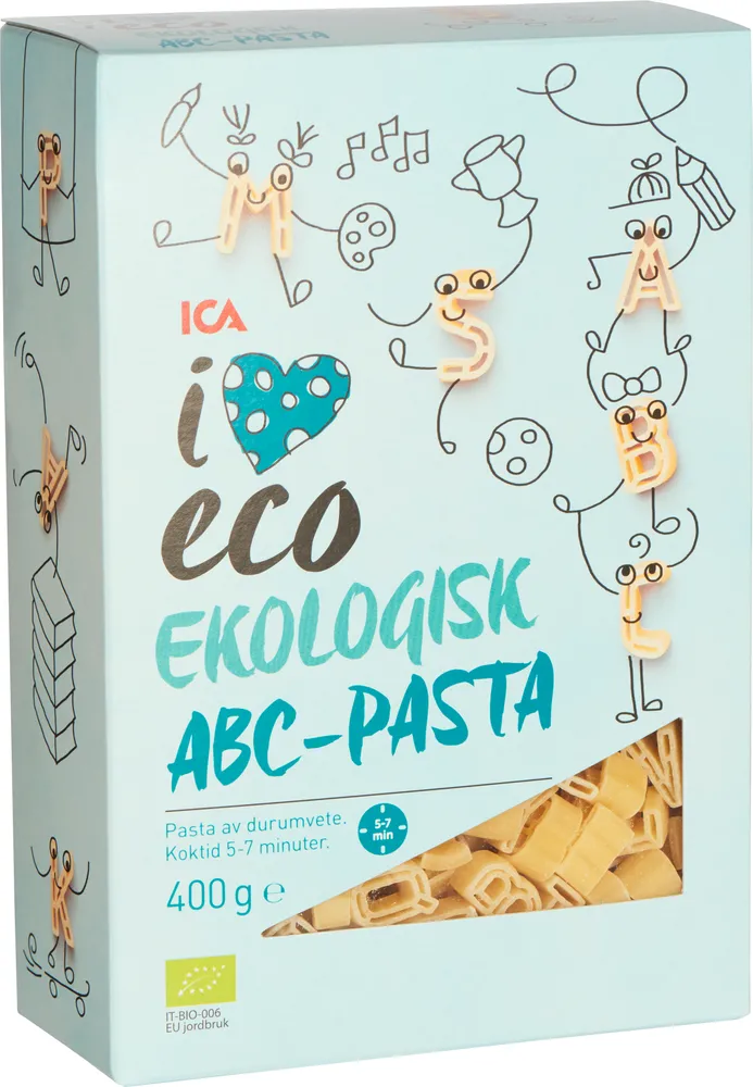ABC pasta, ICA I Love Eco, 400g | Jämför pris & handla via Matspar.se